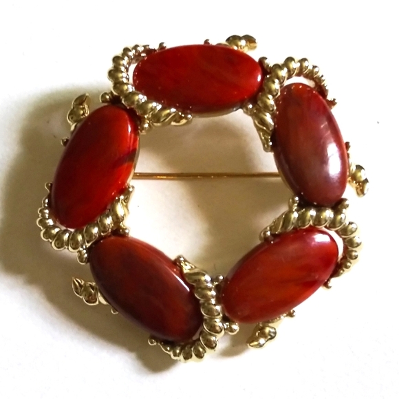 Vintage | Jewelry | Vintage Brown Red Gold Circle Brooch | Poshmark